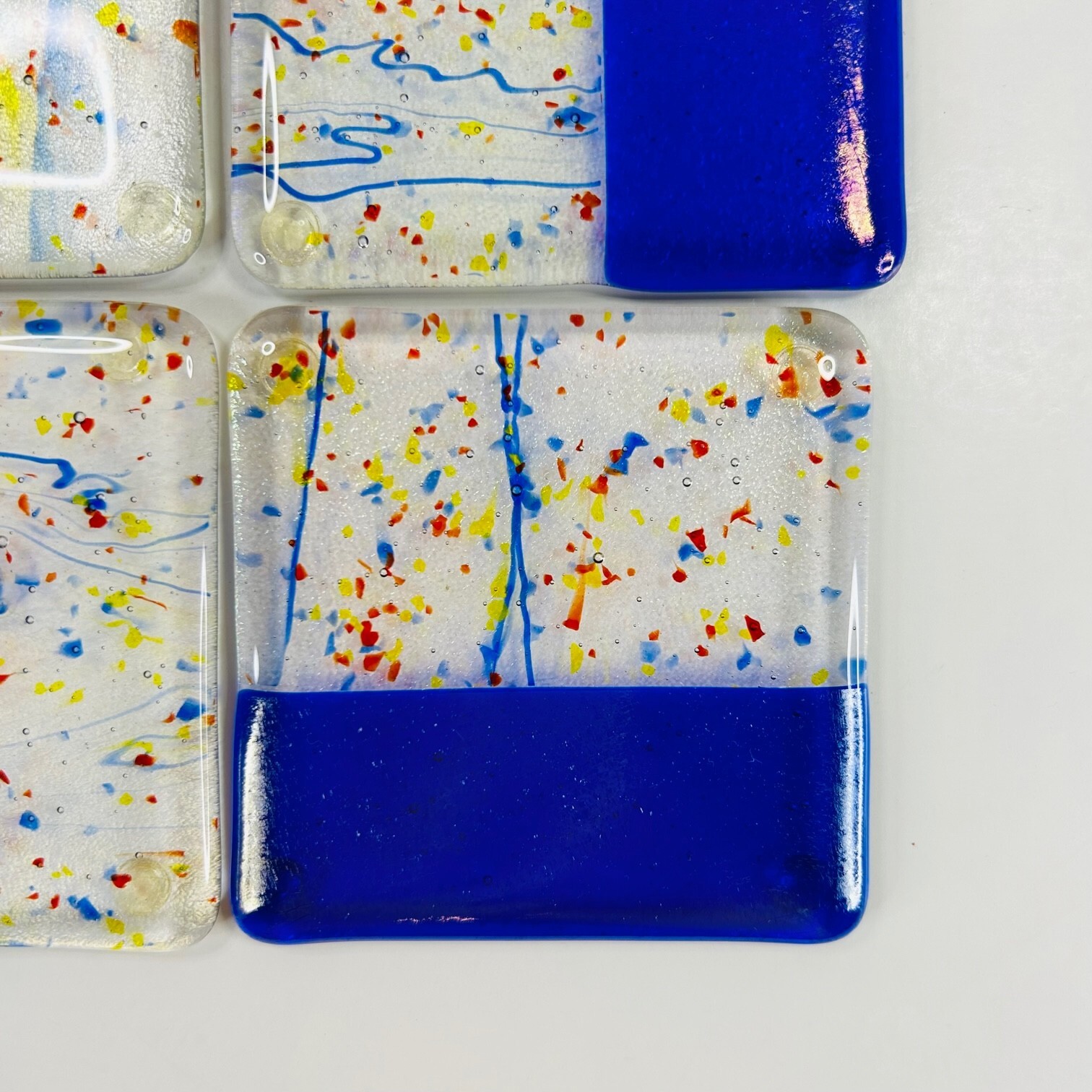 Fused Glass Iridized Cobalt and Confetti Coasters Set of 4 | eBay