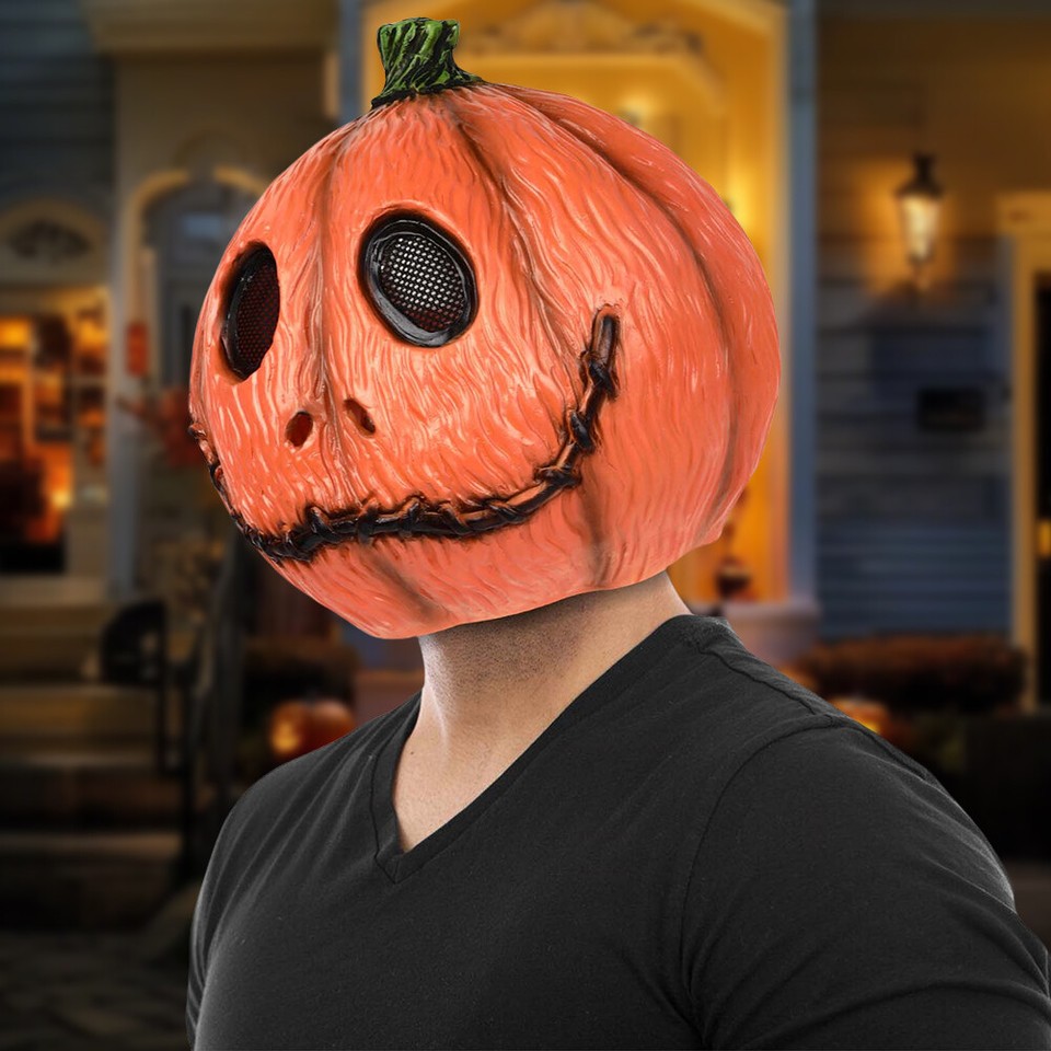 Horror Pumpkin Head Mask Latex Creepy Full Face Headgear Cosplay ...