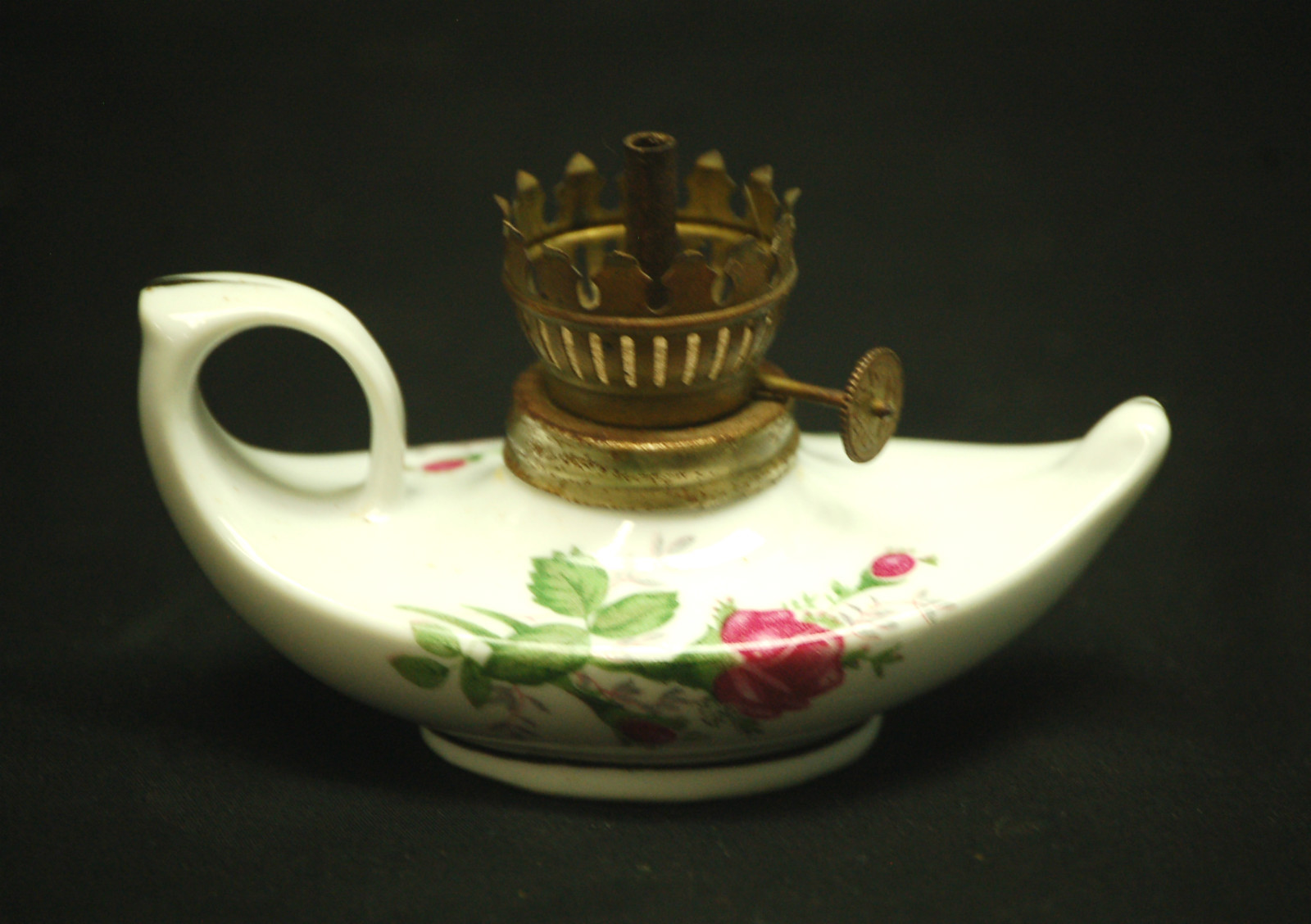 Ceramic Miniature Genie Finger Oil Lamp Rose Pattern w/o Glass Chimney ...