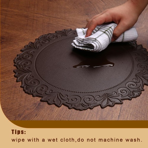 Round Faux Leather Placemats 15 Inches Set of 6 Non-Slip Durable Place ...