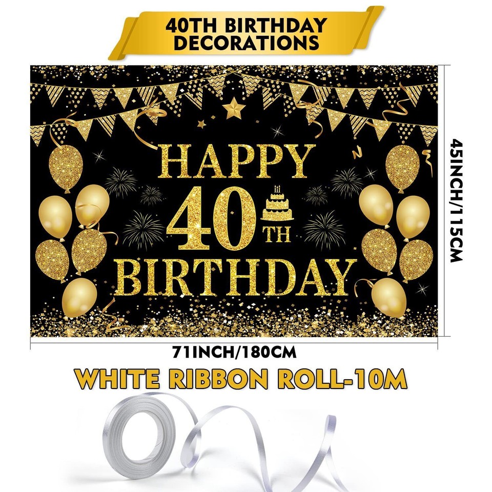 40th Birthday Decorations for Men Women - Happy 40th Birthday Banner ...