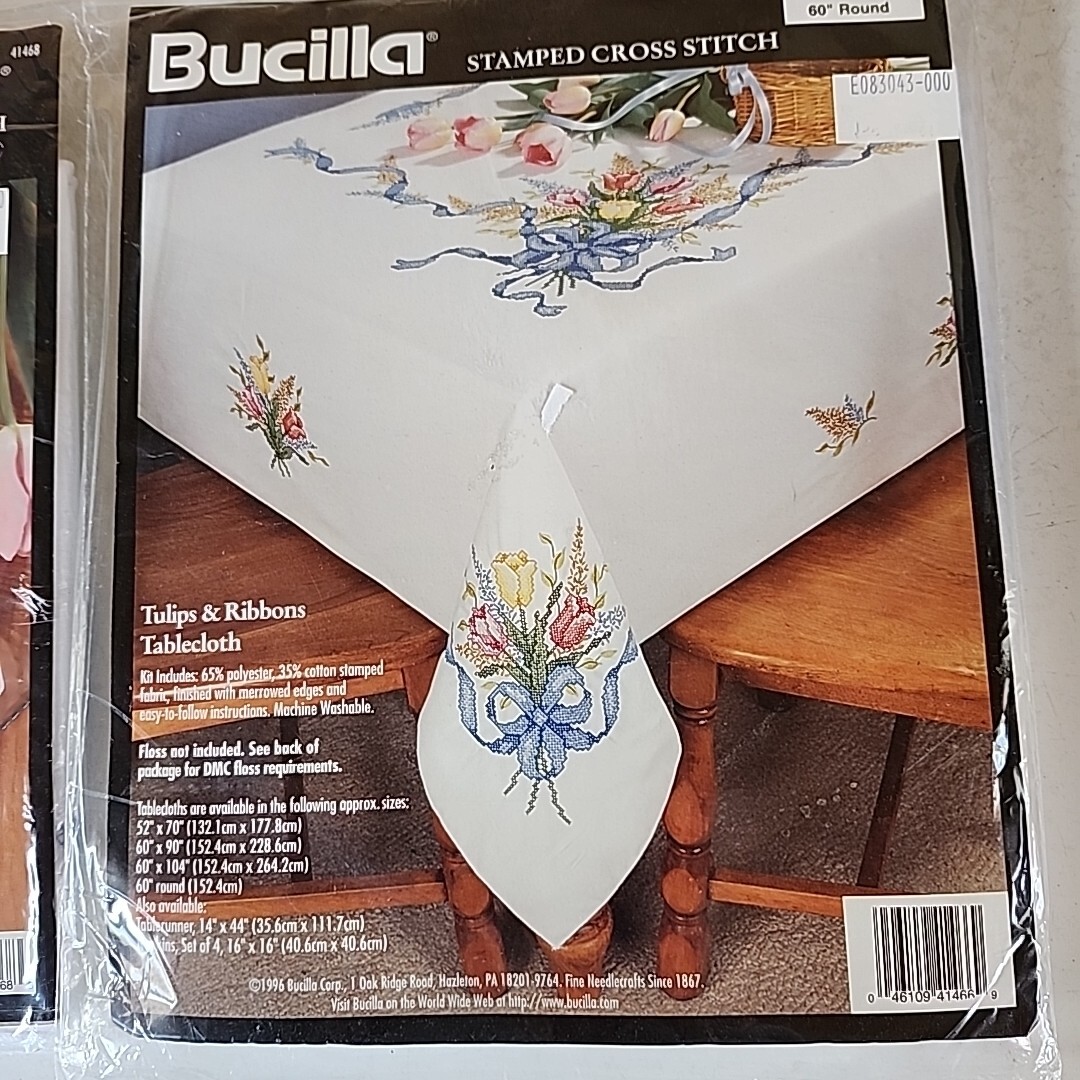 Bucilla Tulips And Ribbons Tablecloth 60” Round & Napkins Stamped ...