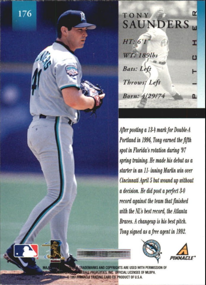 1998 Pinnacle Baseball Card #176 Tony Saunders | eBay