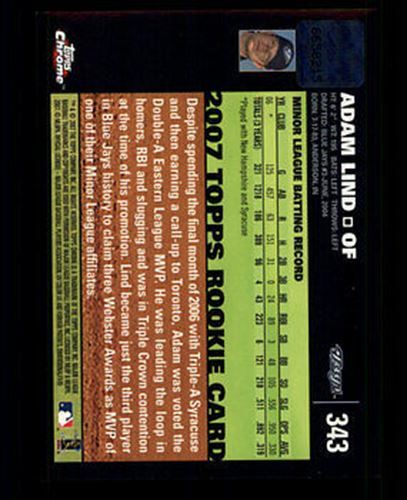2007 ADAM LIND TOPPS CHROME #343 ROOKIE AUTO #5493 | eBay