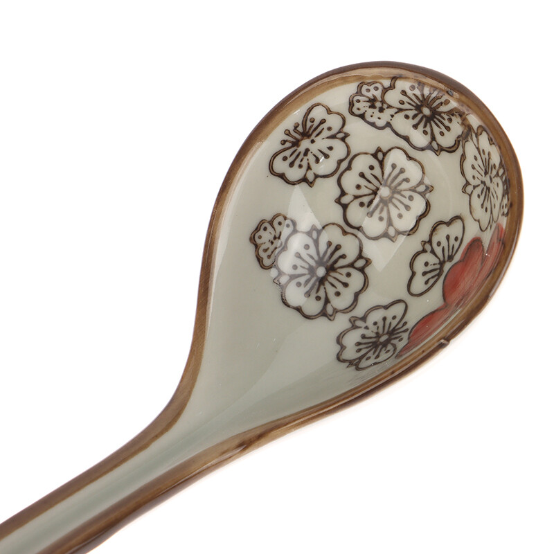 Japanese Style Ceramic Tableware Long Handle Soup Spoon Painted Flower Spoons | eBay Australia