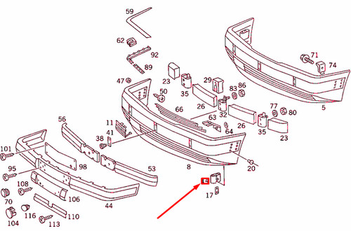1993-1995 Mercedes-Benz MB E-Class W124 Front Bumper Covering Lateral ...