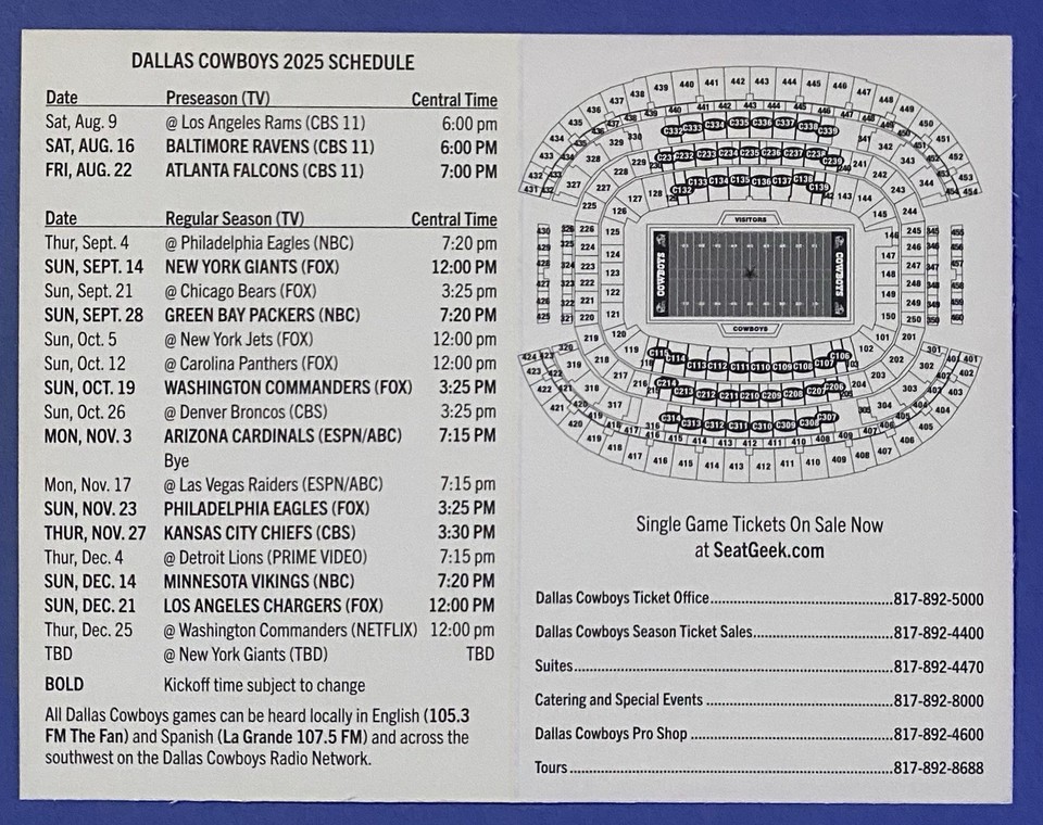 DAK PRESCOTT 2025 DALLAS COWBOYS Schedule 🏈 NFL Football Sked HORNITOS ‼️ | eBay