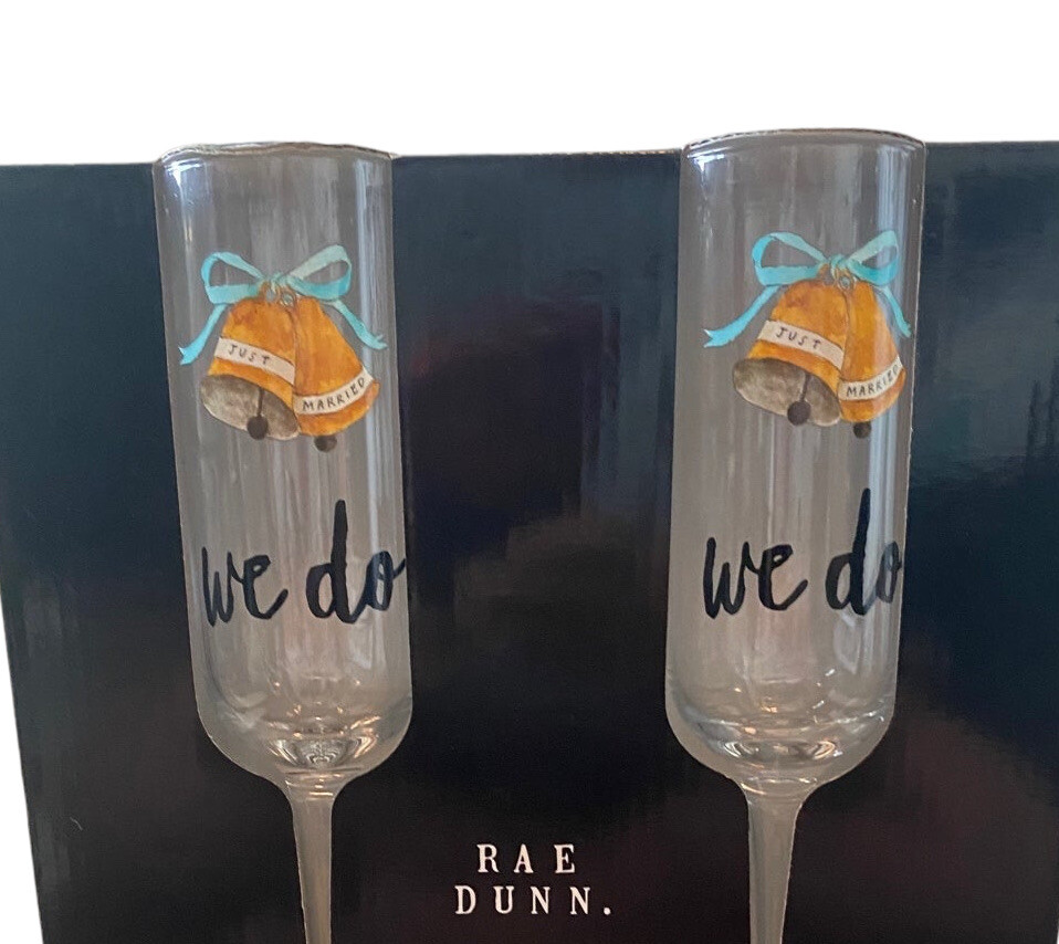 Rae Dunn NEW! Set of Two WE DO Wedding Champagne Flutes Glasses Just ...