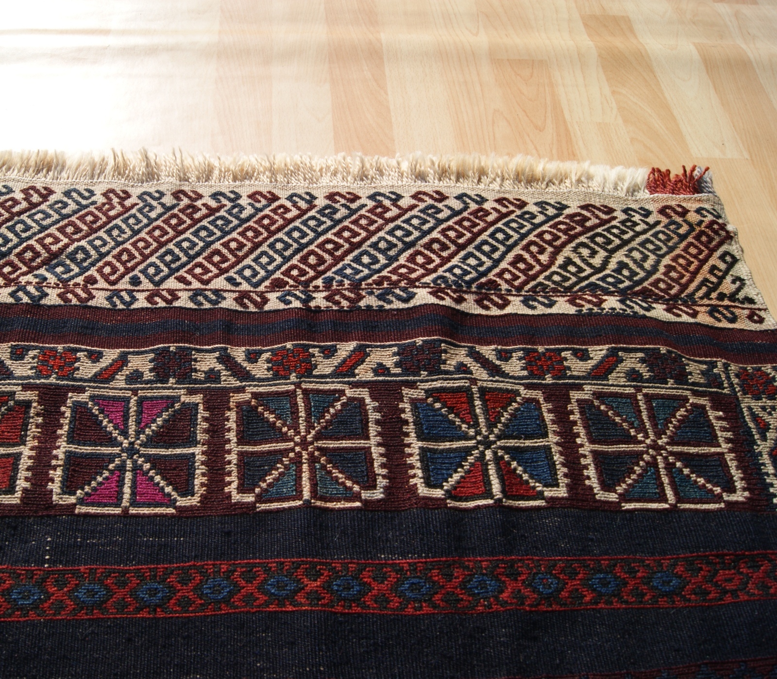 KURDISH EMBROIDERED KILIM RUG HANDWOVEN BLUE KELIM SQUARE WOOL AREA ...