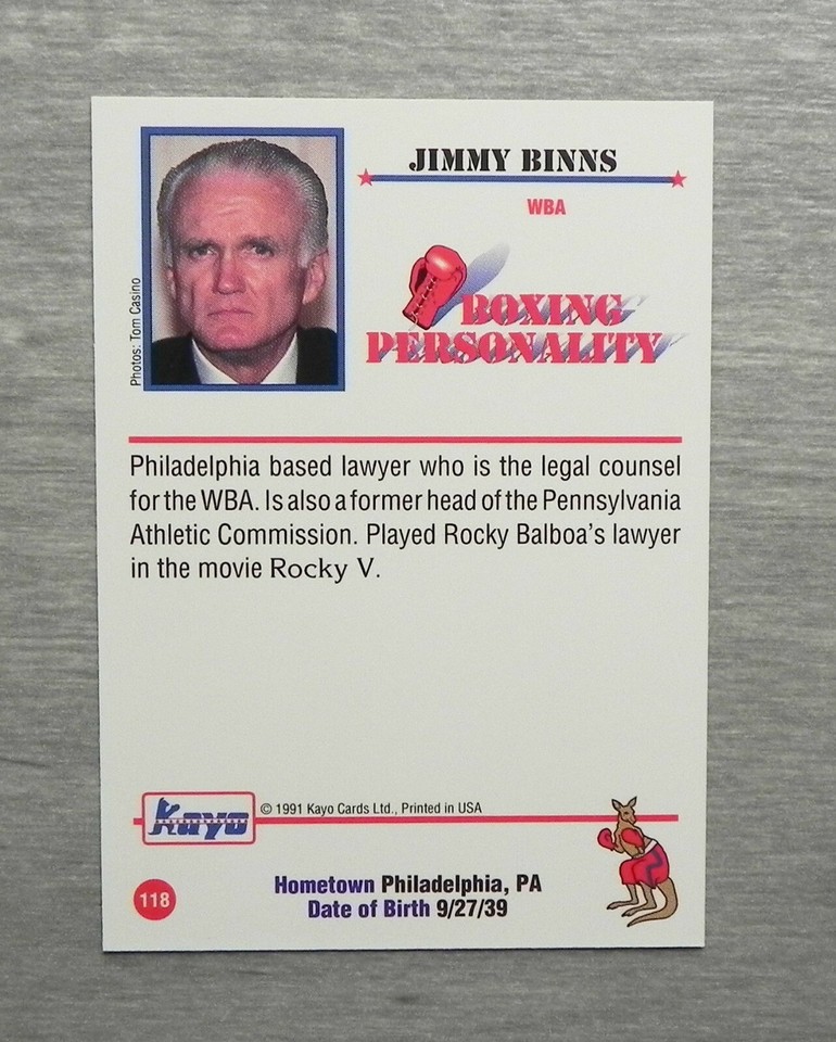 Jimmy Binns 1991 Kayo Cards Card #118 _ EXACT CARD | eBay