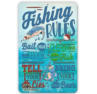 Fishing Rules Sign, fisherman gift, man cave wall decor fishermen metal ...