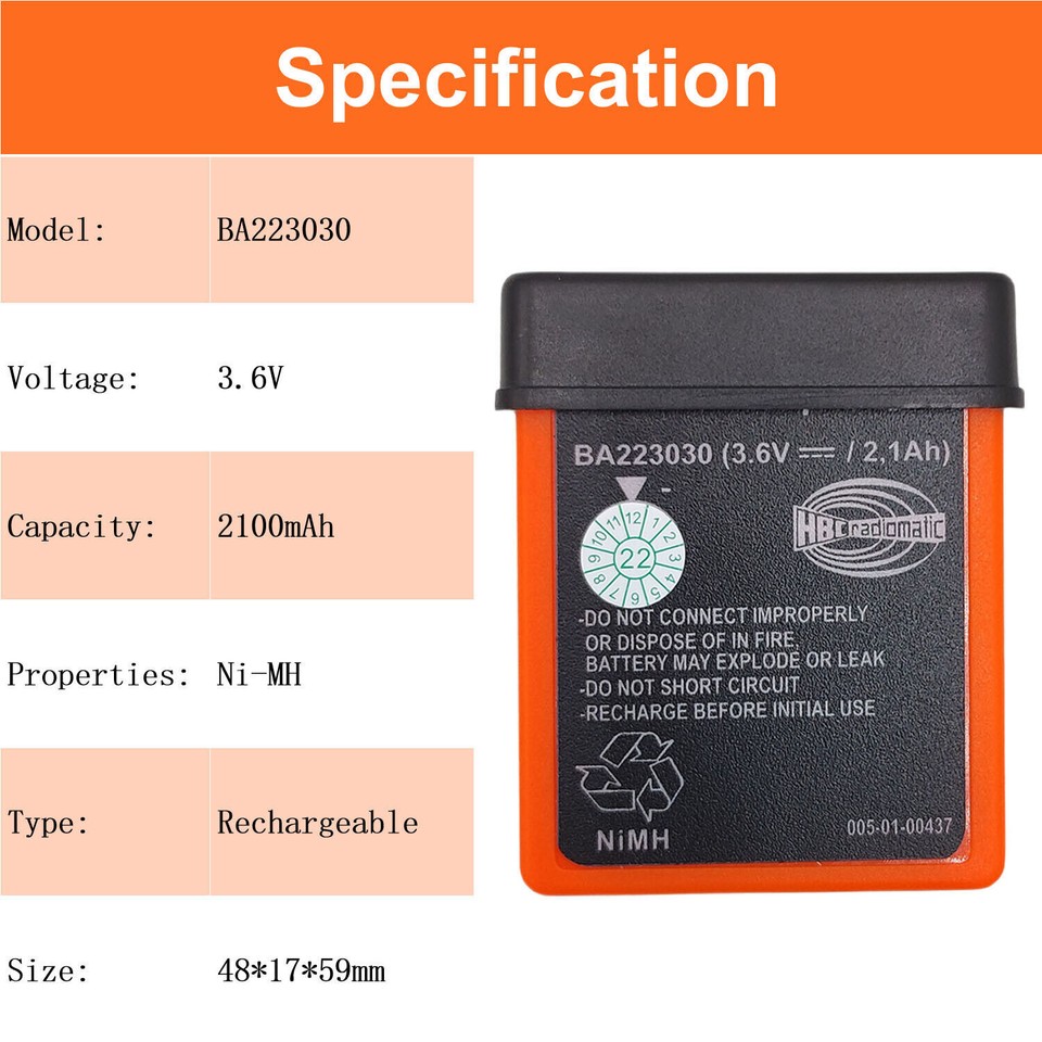 5 Pcs BA223030 3.6V 2.1Ah HBC Remote Control Battery for Crane Remote ...
