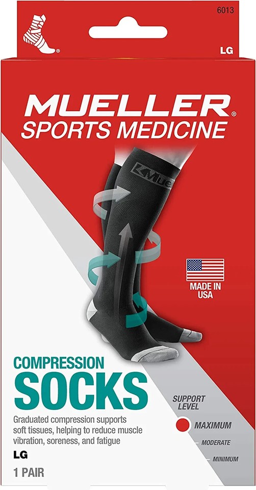 Mueller Sports Medicine Compress and Recovery Socks, 20-30 mmHg, Black ...
