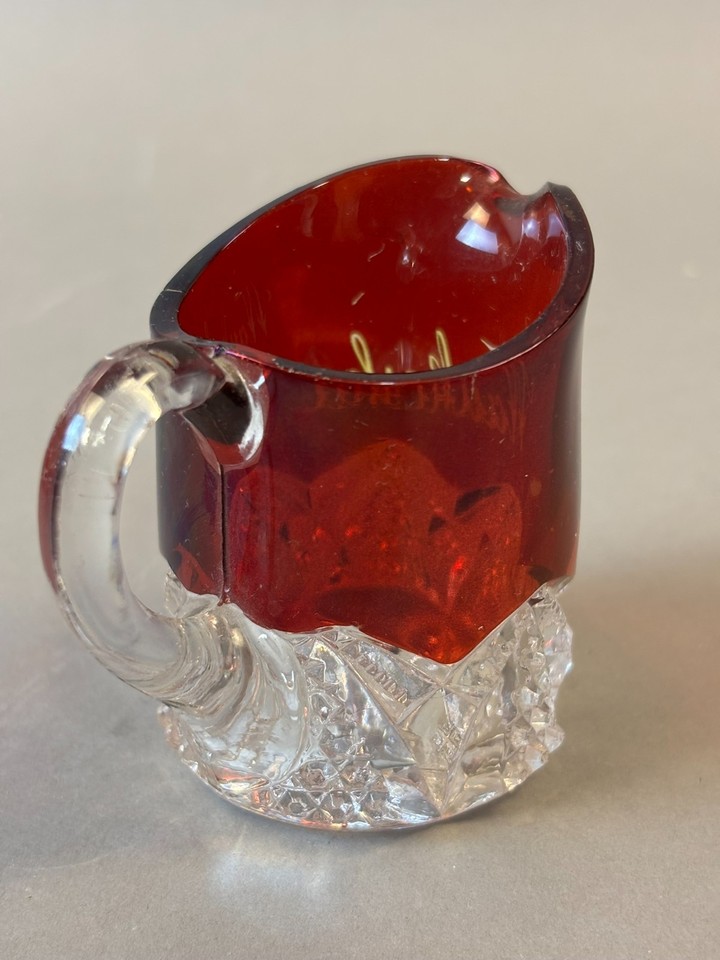 #1223 Antique WAUKESHA WISCONSIN Ruby Red Flash Souvenir Glass CREAM ...