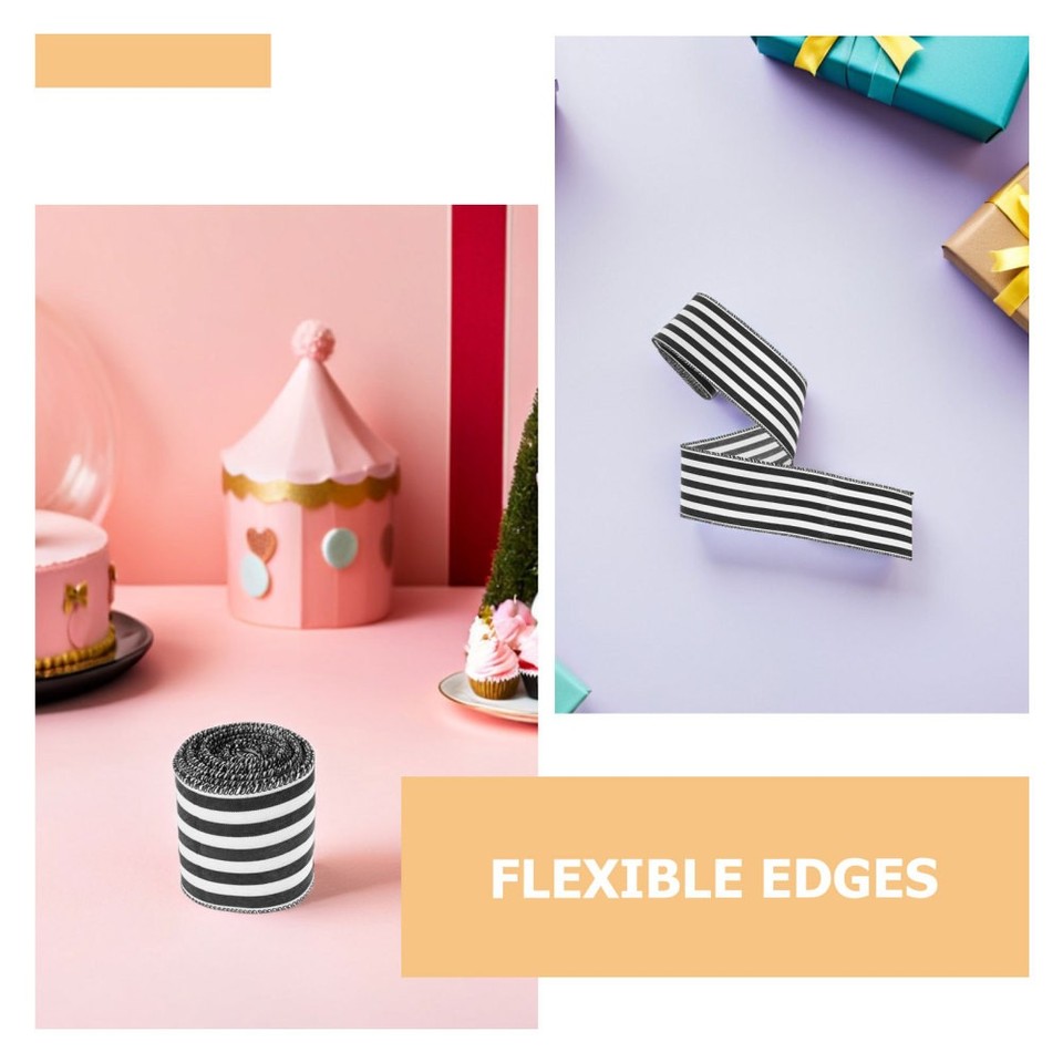 1 Roll Christmas Tree Ribbon: 10 Yard Black White Striped Wired Ribbon ...