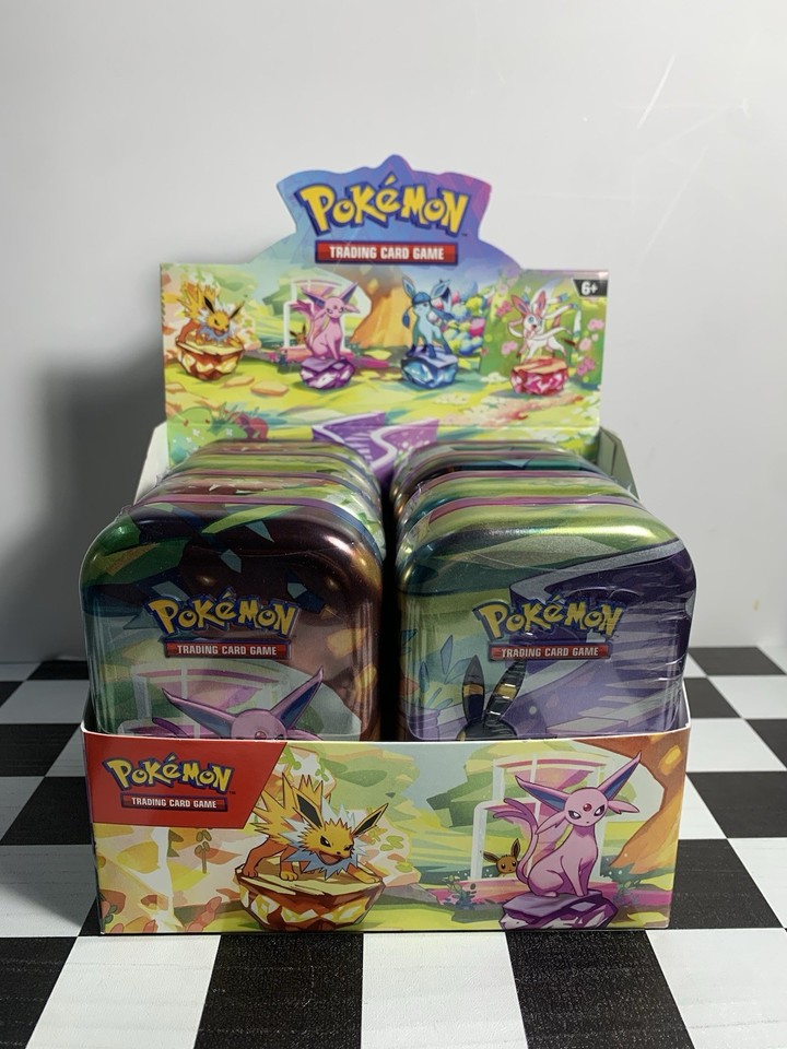 Prismatic Evolutions - Set of 8 Sealed Mini Tins w/ Open Display Box | eBay