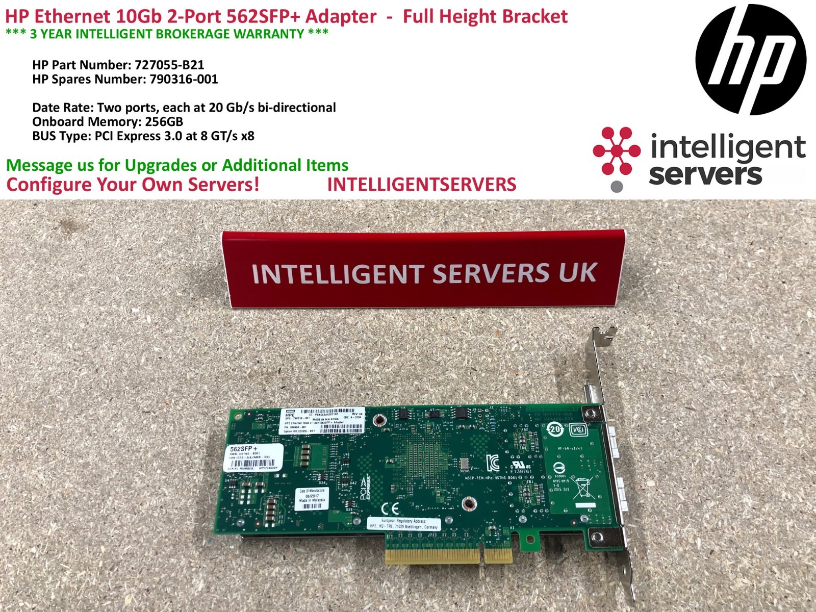 HP Ethernet 10Gb 2-Port 562SFP+ Adapter Profile - Full height - 727055 ...