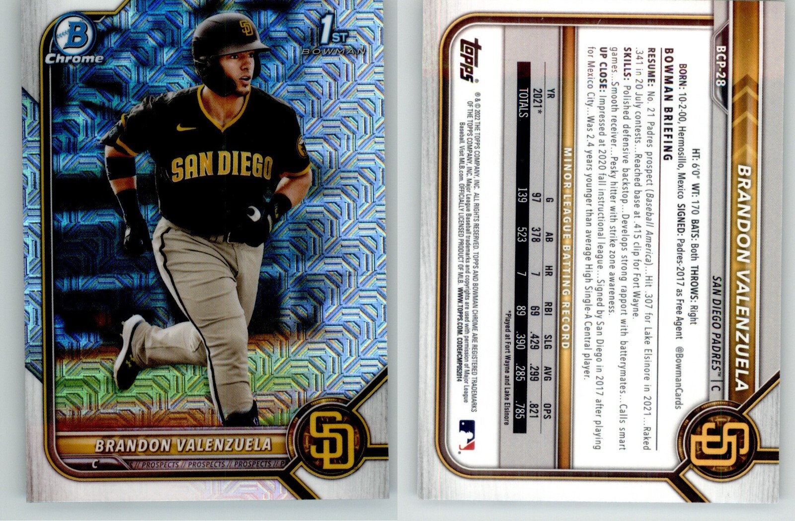 Brandon Valenzuela 2022 Bowman Chrome Mojo Refractor 1st BCP-28 San ...