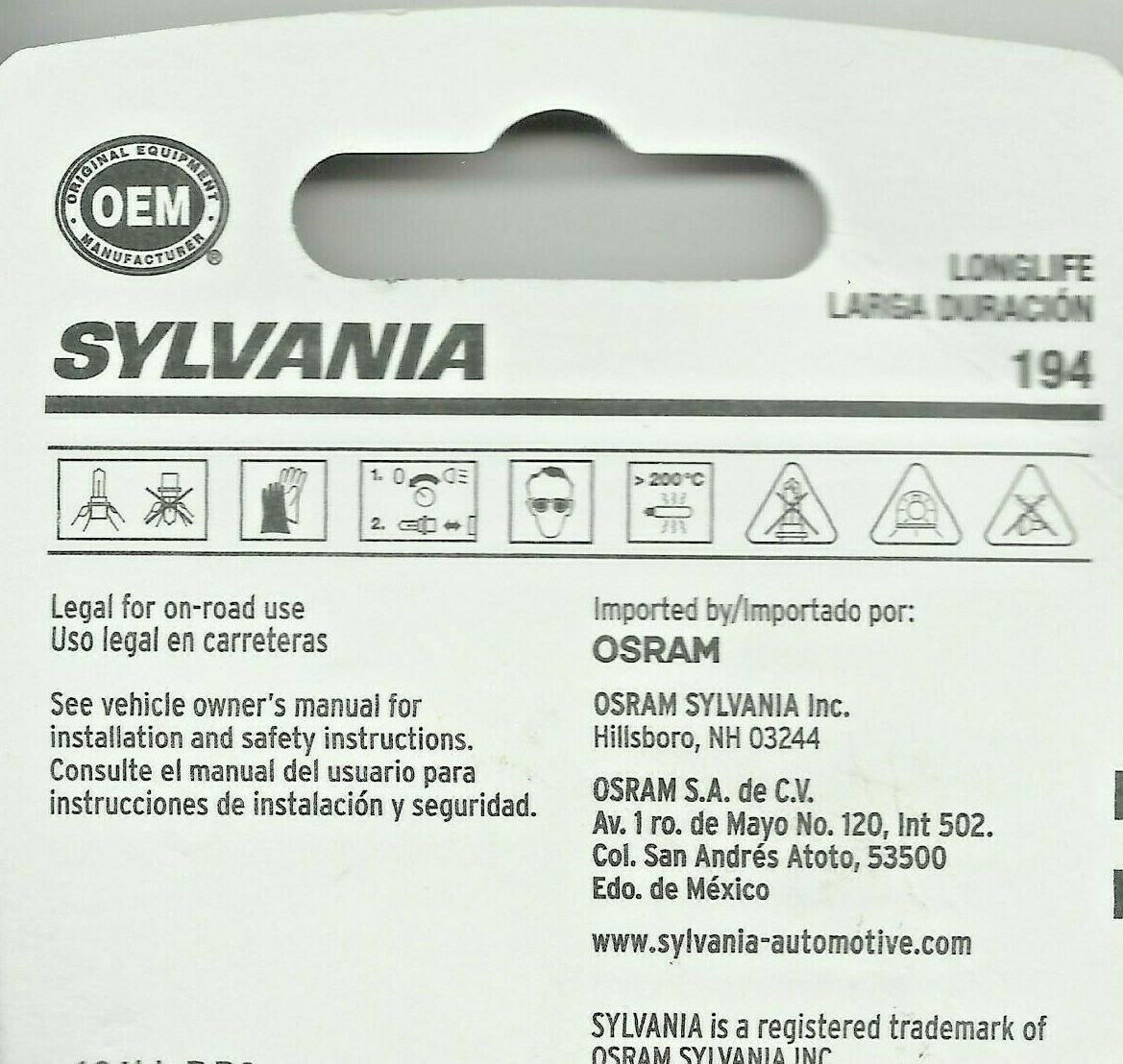 1 Osram SYLVANIA 194LL 34767 Long Life 194 BULB Clear miniature dash ...