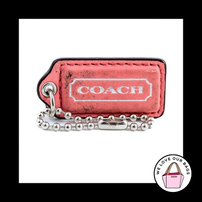 2" Medium COACH PINK Leather Nickel Key Fob Bag Charm Keychain Hang Tag ...