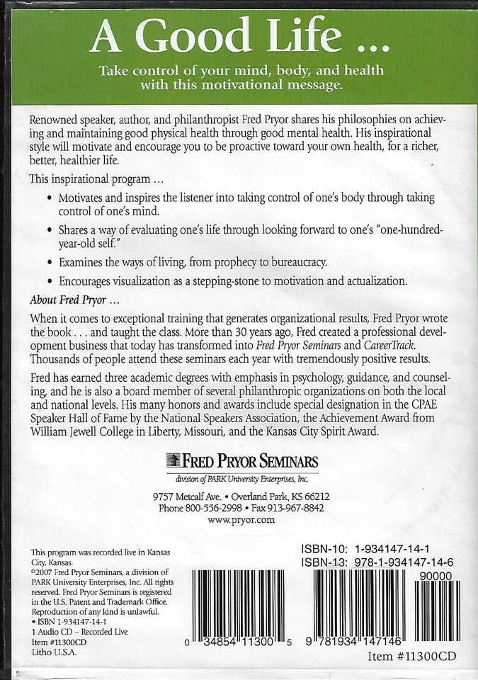 A Good Life... with Fred Pryor (2007, CD) 9781934147146| eBay