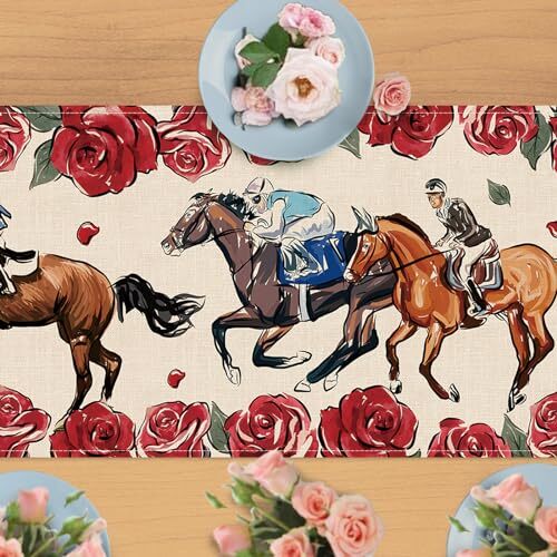 Kentucky Derby Horse Racing Table Runner, Run for The Roses Flower ...