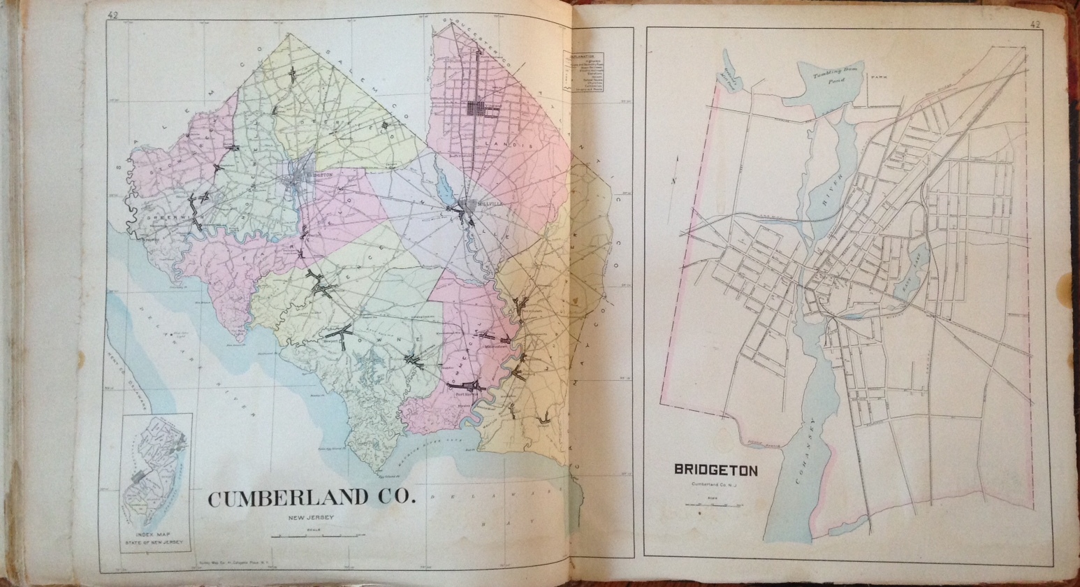 ORIGINAL 1905 CUMBERLAND & BRIDGETON COUNTY NEW JERSEY ATLAS MAP 18.5 ...
