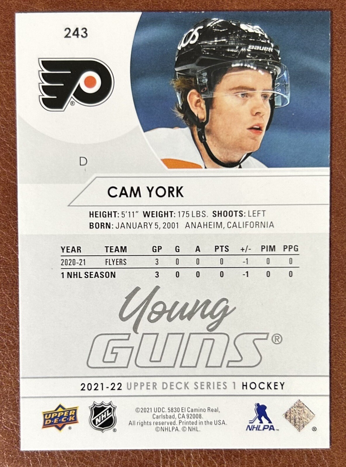 2021-22 Cam York NHL Upper Deck Young Guns Rookie #243 Philadelphia ...