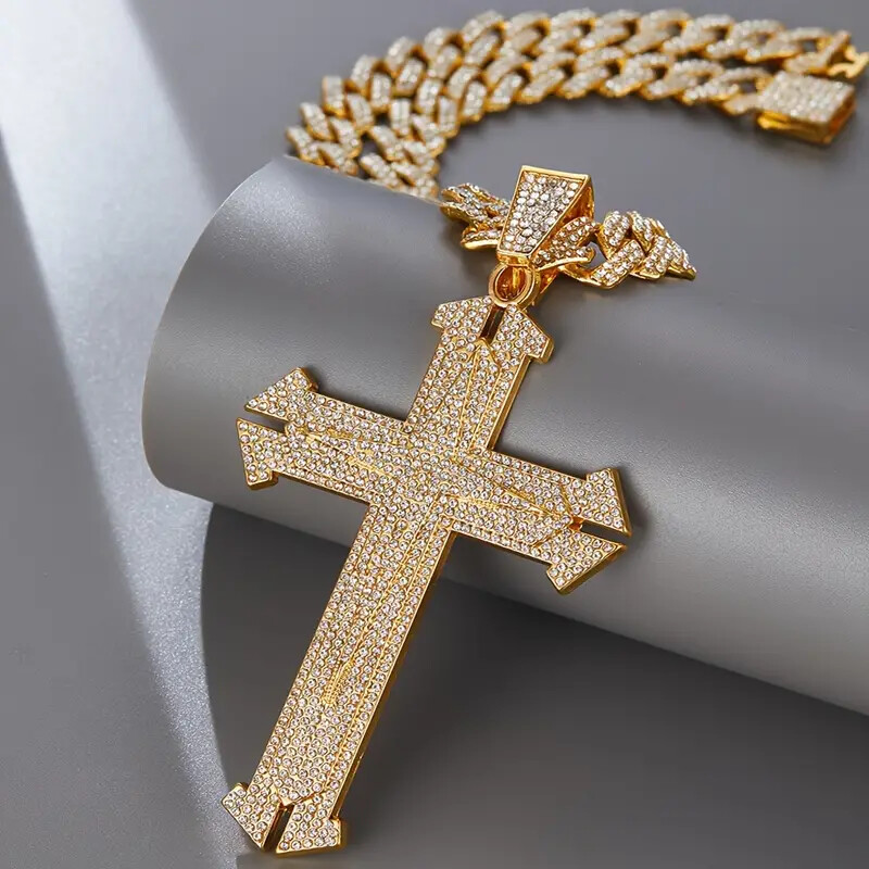 Large Cross Bling Pendant & 13mm 20" Iced Cubic Zirconia Chain Hip Hop ...