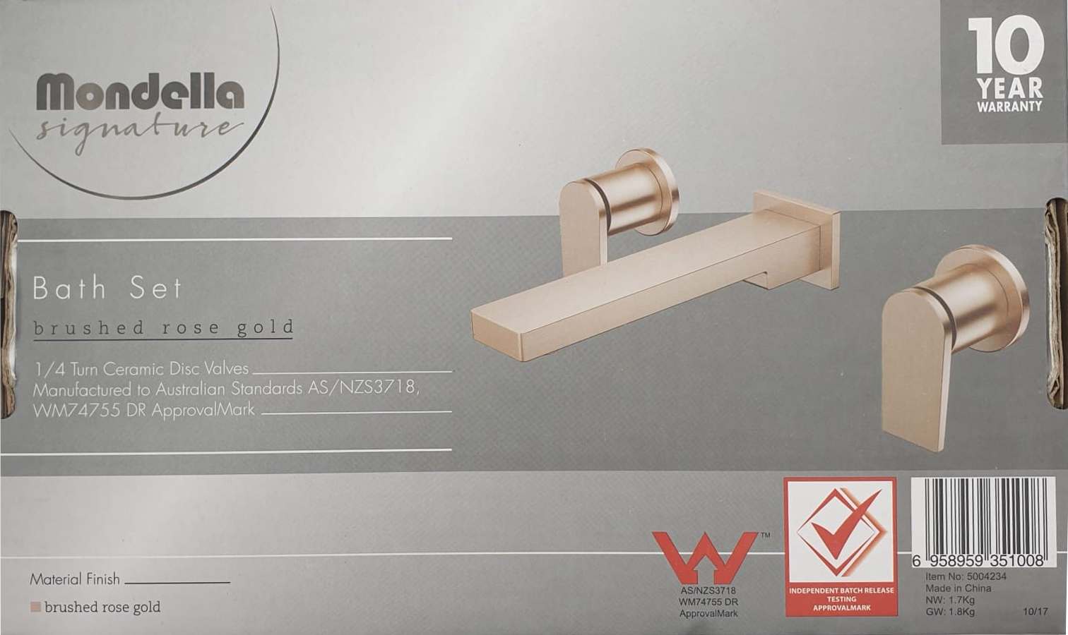 Mondella Signature Bath Spout Top Wall Tap Set Mixer Brushed Rose Gold ...