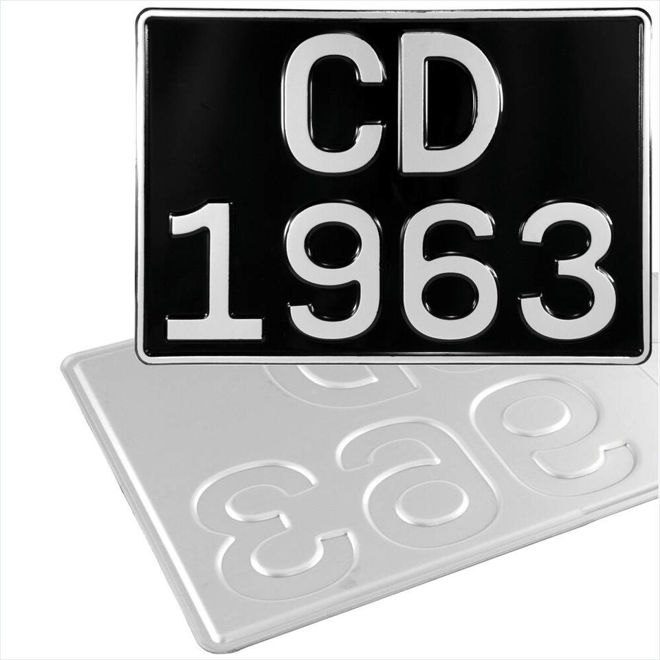 Oblong and Square Black Silver Pressed Number plates Metal Classic Car ...