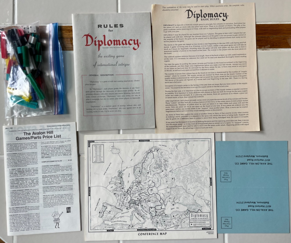Diplomacy Board Game – Avalon Hill (1976) – VG Condition | eBay