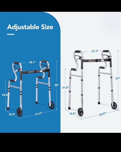 Oasis Space Compact Aluminum Folding Walker Front Wheel Adult Senior ...