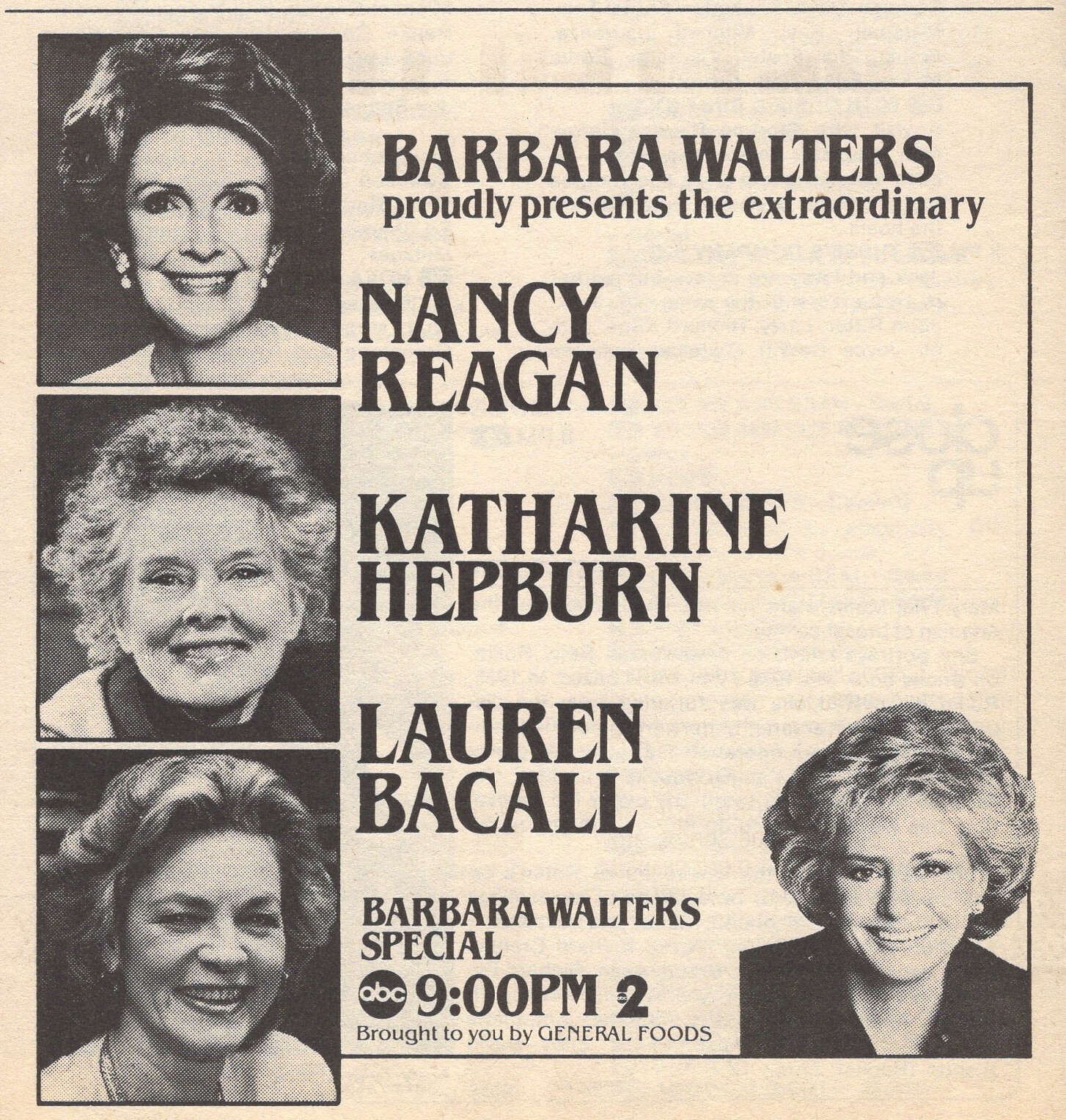 TV AD BARBARA WALTERS INTERVIEW NANCY REAGAN KATHARINE HEPBURN LAUREN ...