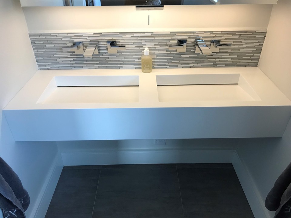 BESPOKE CORIAN WASH TROUGH WITH HIDDEN WASTE | eBay UK