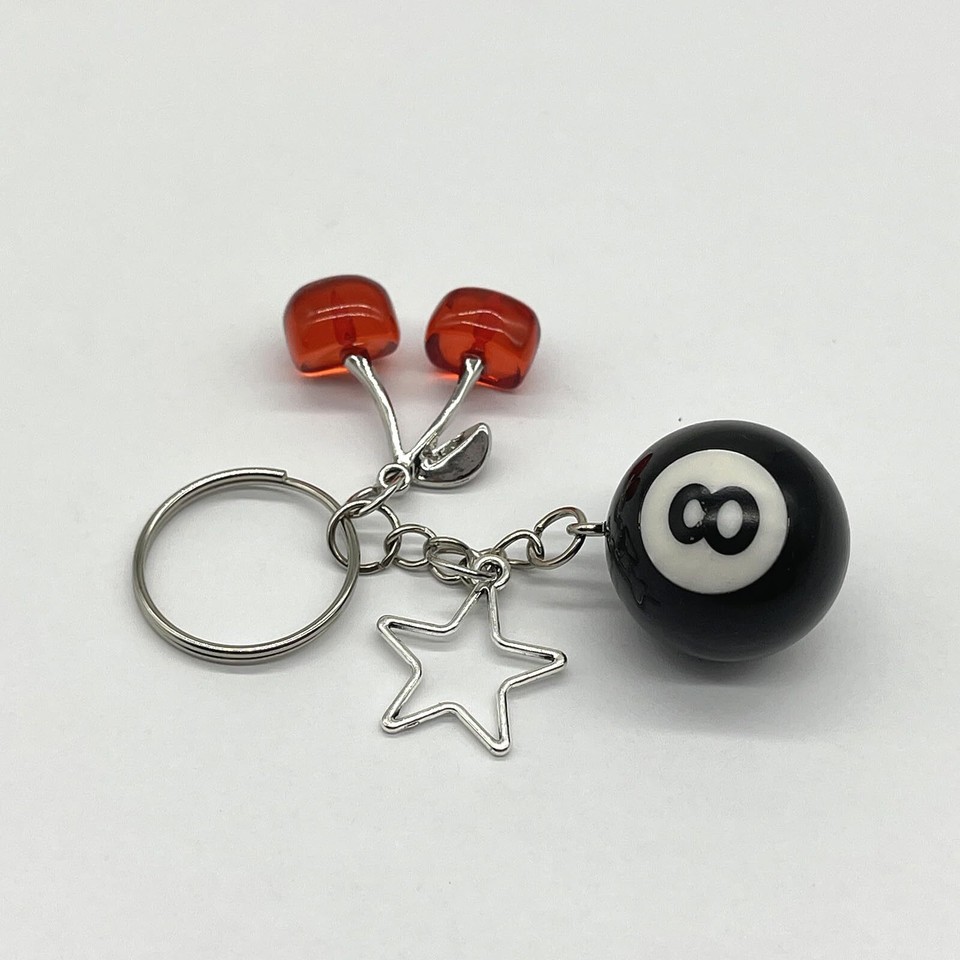 8 Ball keychain Red Cherry Keychain Eight Ball Keychain with Star Pool ...