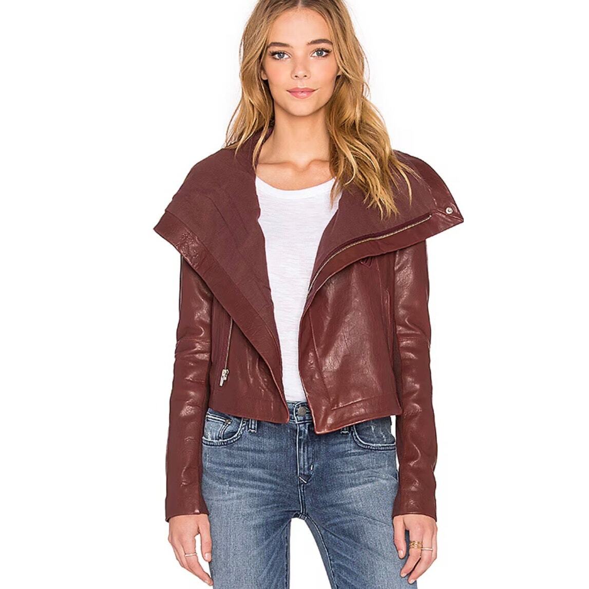 Max Classic Bubble Leather Jacket in BordeauxVEDAColo… - Gem
