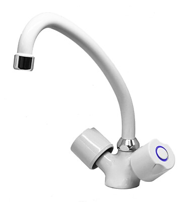 WHITE SINK MIXER KITCHEN TAP MONO DUO HANDLE FULL TURN TAPS SWIVEL ...