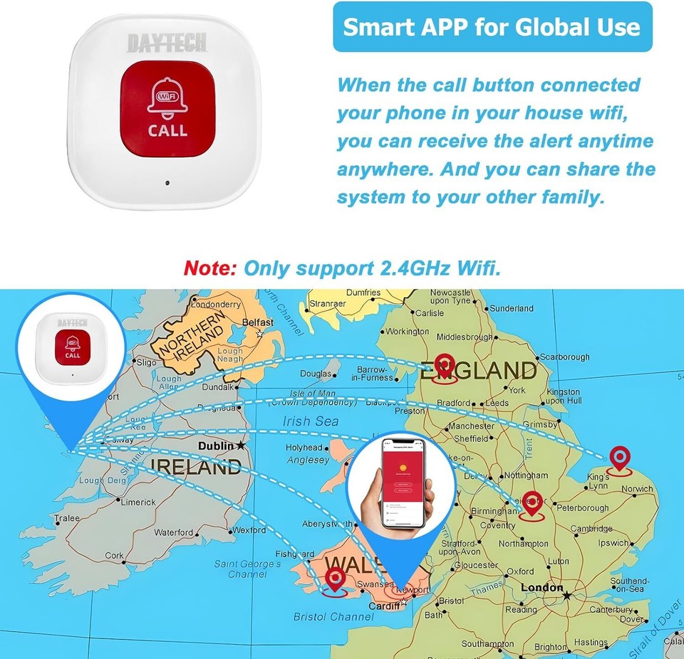 DAYTECH Tuya WiFi Smart SOS Call Button, Wireless Panic Button, Personal Alarm | eBay UK