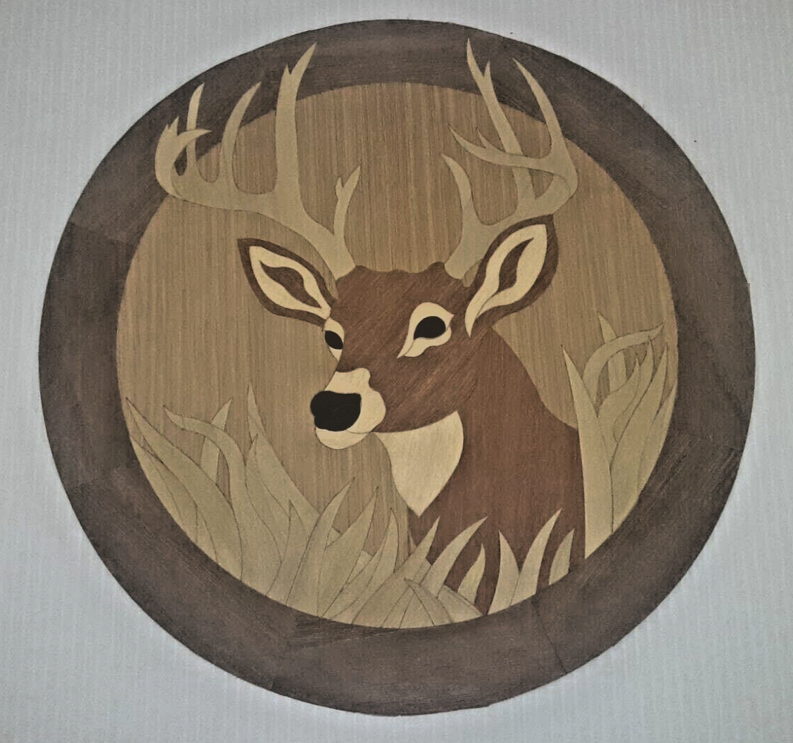 12" Diameter Deer Inlay Marquetry Medallion, VENEER WOODWORKING ...