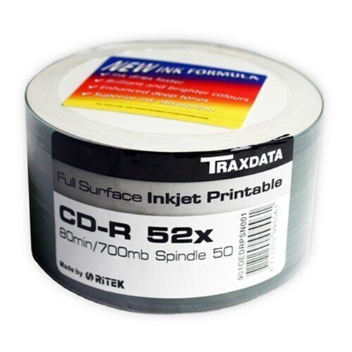 600 x Ritek Traxdata CD-R 52x White Full Inkjet Printable Discs 700MB ...
