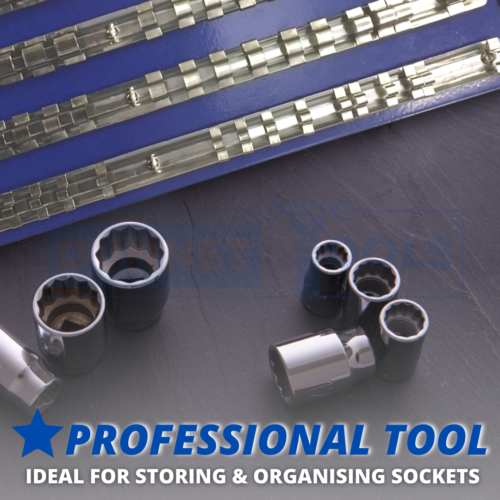 Socket Rail Tray holds 80 sockets 1/4" 3/8" 1/2" drive clips Tool ...