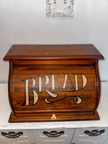 Vintage Wooden Roll Top Bread Box Country Kitchen Cottagecore | eBay