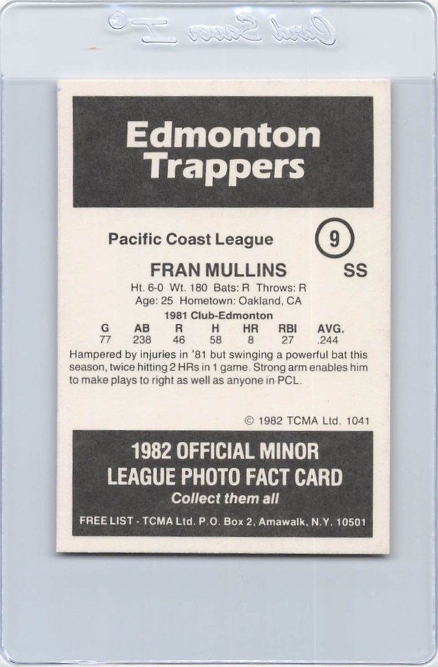 1982 Edmonton Trappers TCMA #9 Fran Mullins Signed Auto *J5823 | eBay