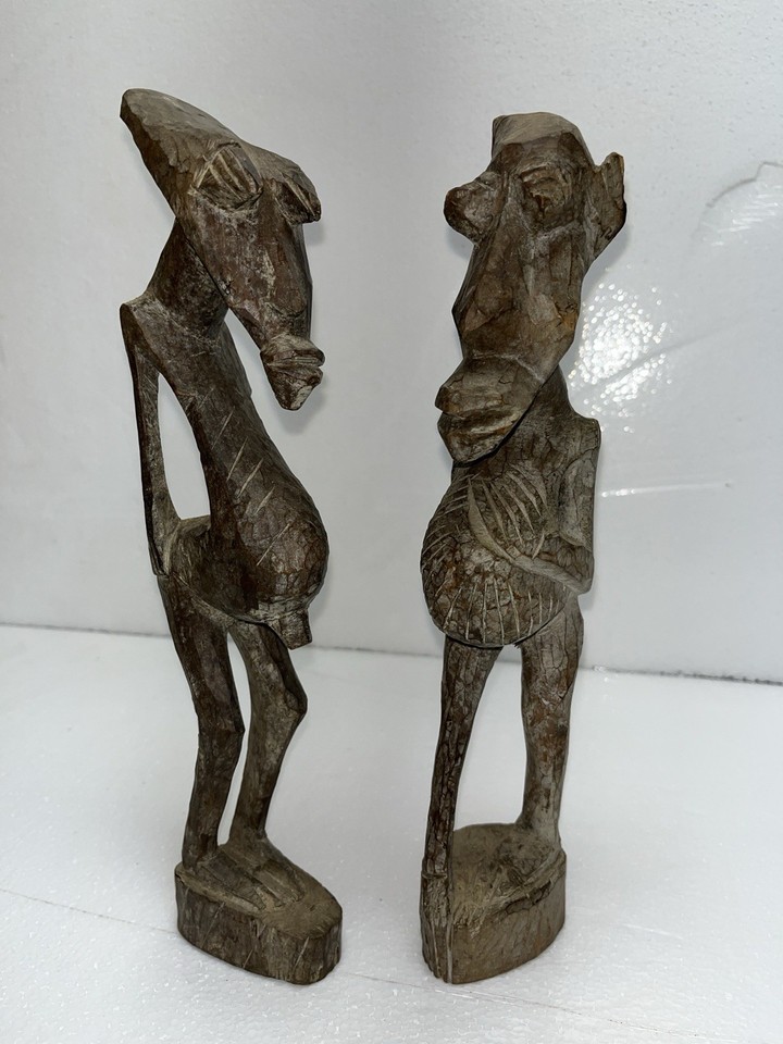 2 Vintage Fertility Statues Hand Carved African Wood Couple Male Female ...