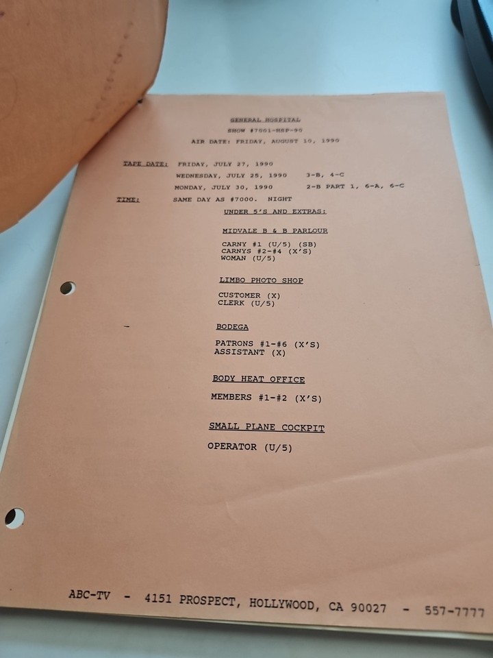 ORIGINAL SCRIPT GENERAL HOSPITAL AUTOGRAPHED SHOW#7001-HSP-90. AIRED 8 ...