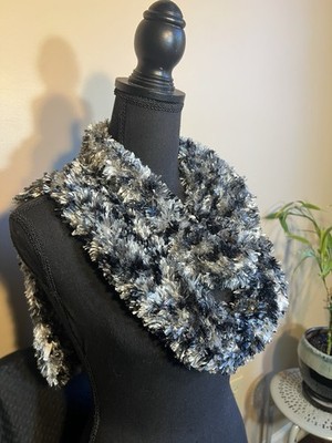 Chic Black and Gray Fuzzy Scarf for Women Cozy Winter Accessory | eBay