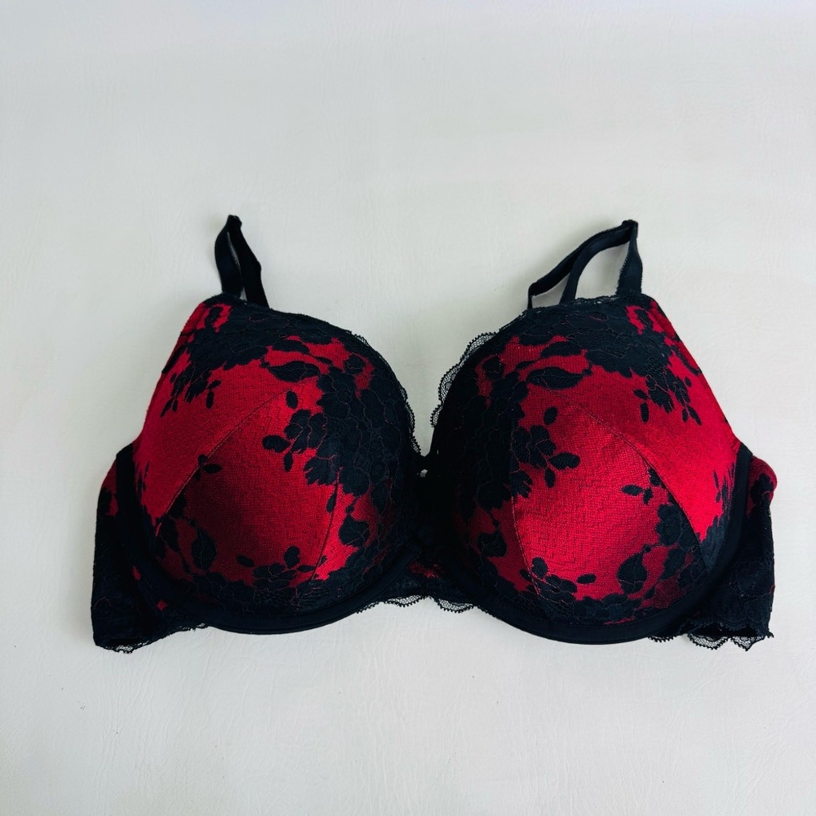 Torrid Curve Plunge Push-Up Bra Red Black Lace Padded… - Gem