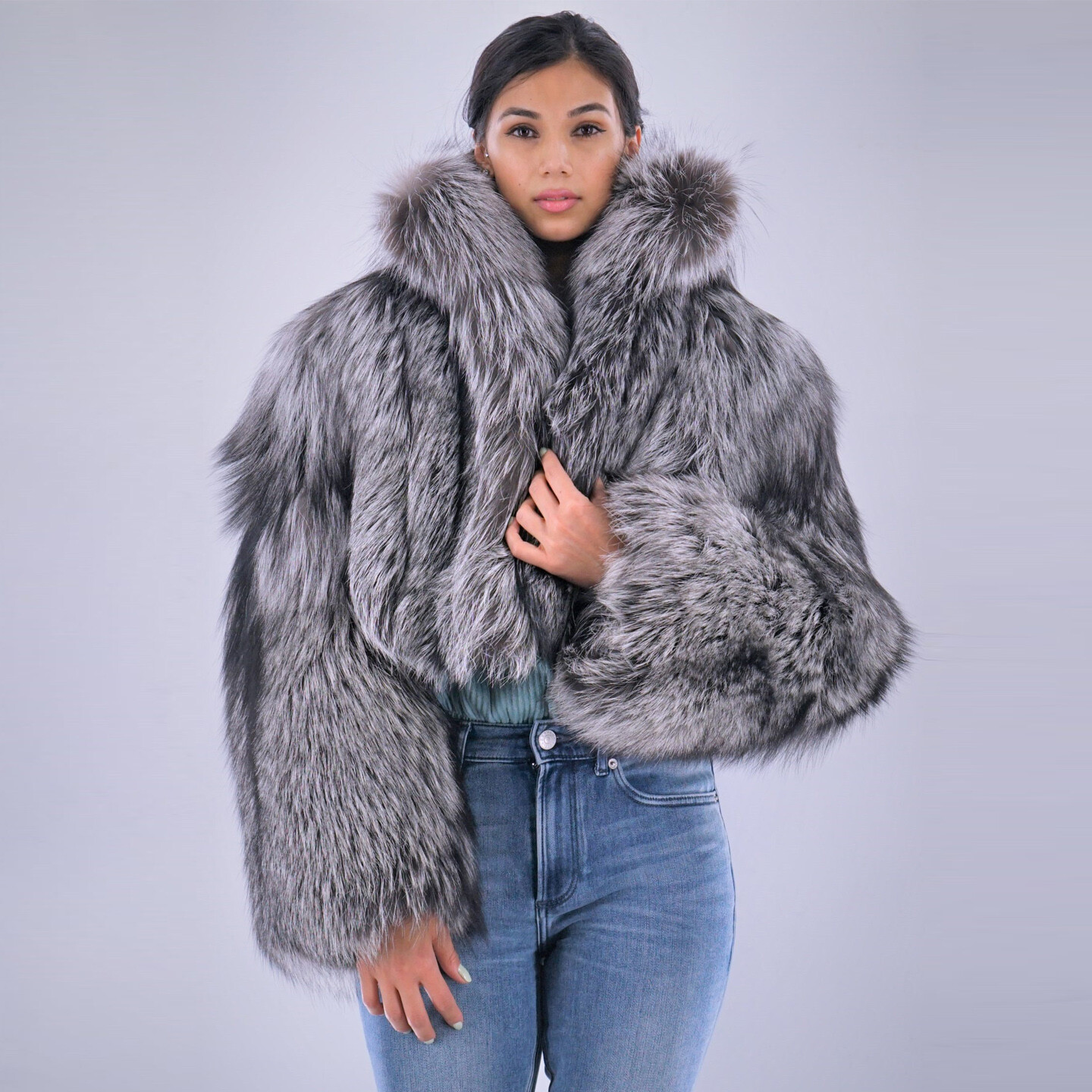 Fashion Women Full Pelt Genuine Silver Fox Fur Jackets Thick Real Fur ...