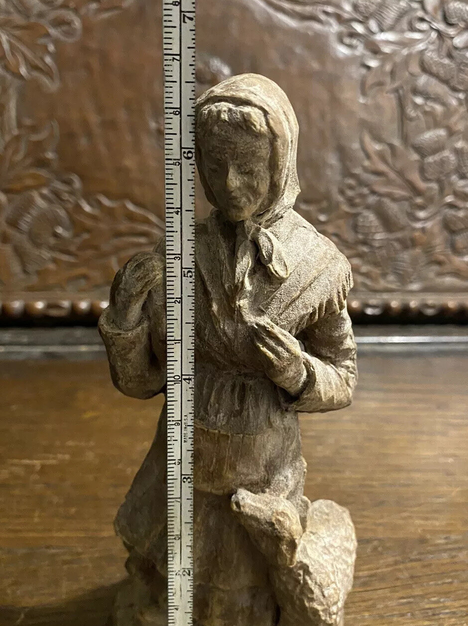 Vintage Carved Wooden Figure of a Shepherdess With A Lamb - Poss Black ...